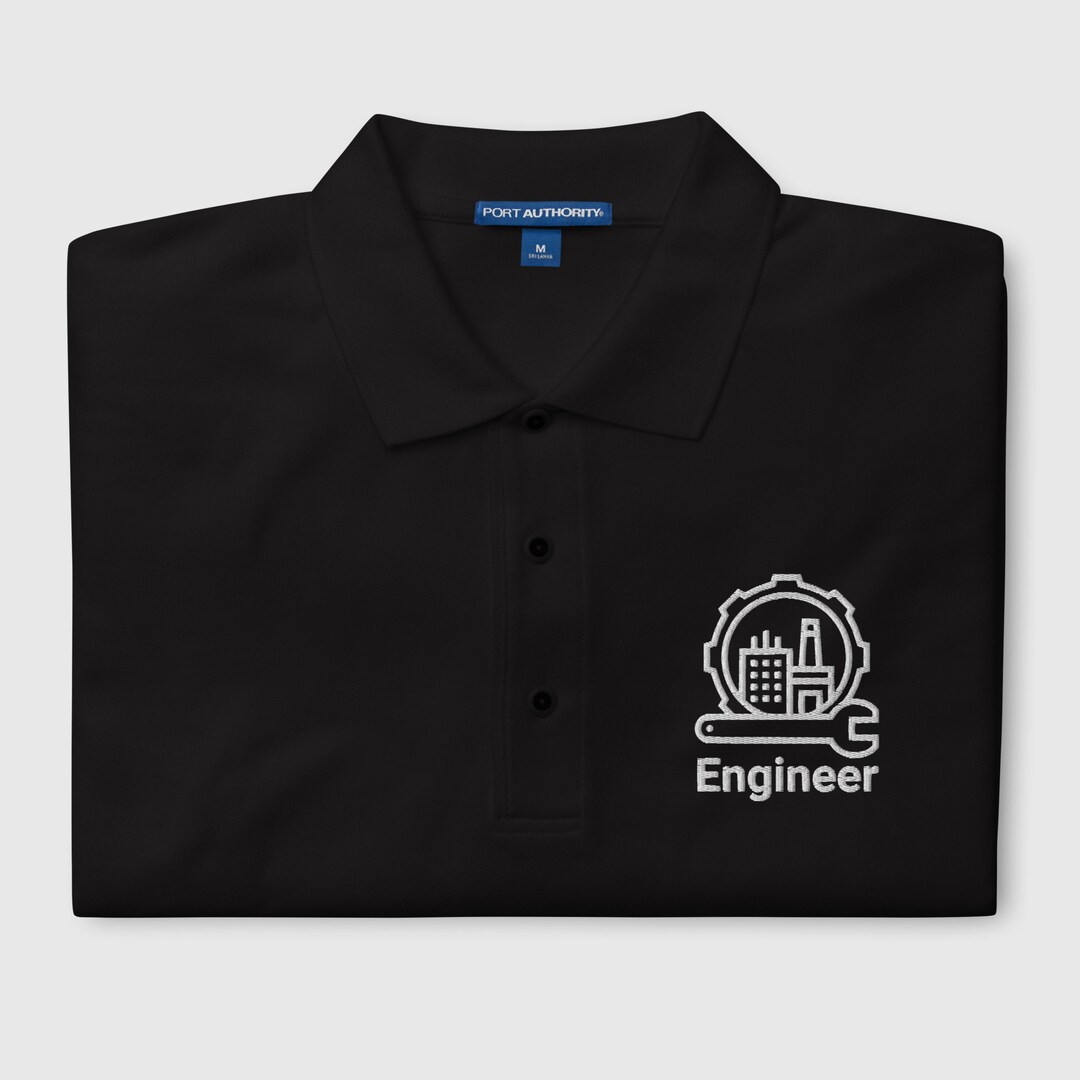 Embroidered Engineer Shirt for Men, Black Polo Shirt, Professional ...