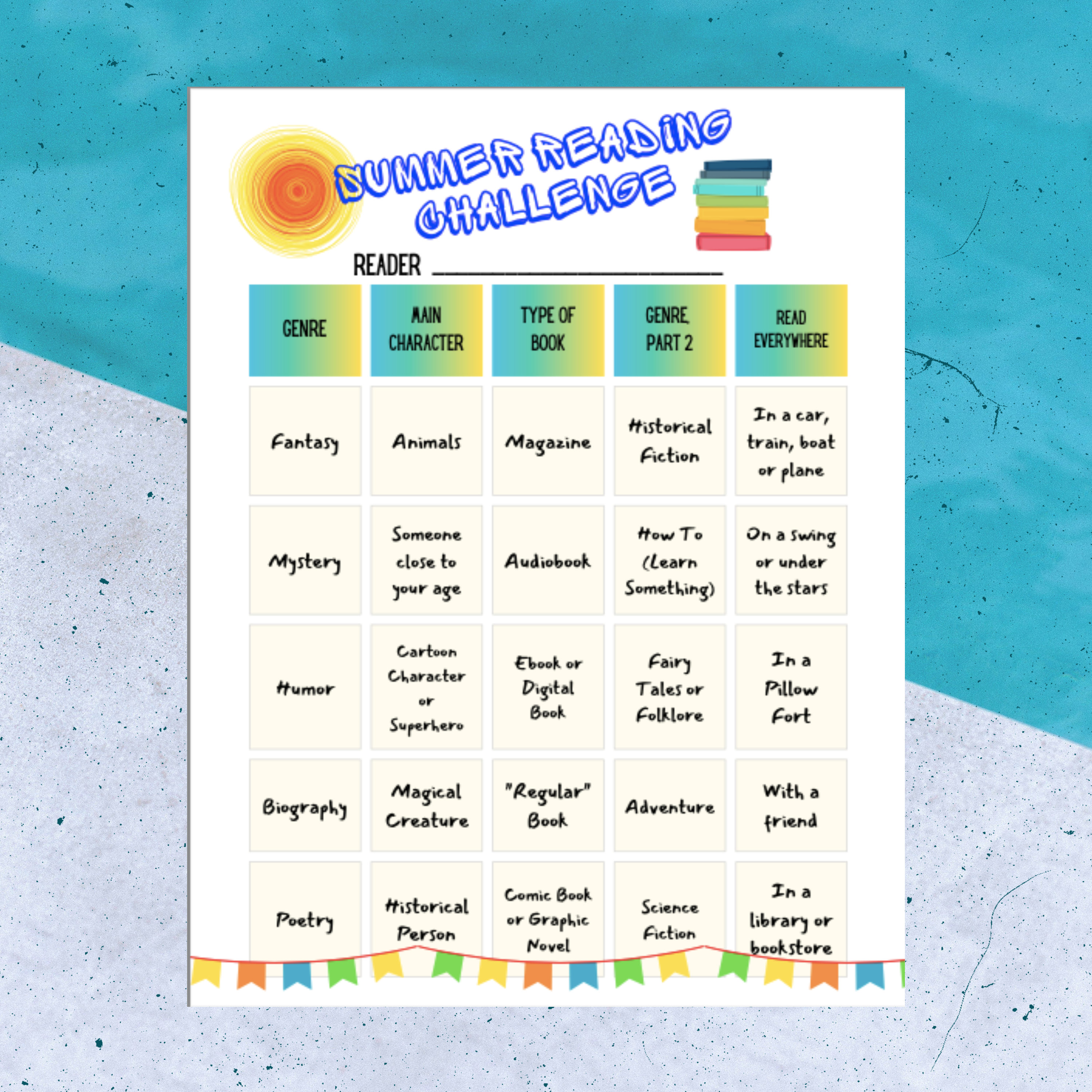 Summer Reading Challenges Printable for Kids or Teens - Etsy