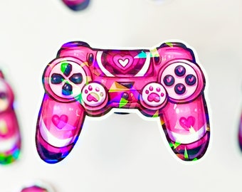 Holographic Rainbow Joystick Vinyl Die Cut Sticker, Cute Gamer Girl ...