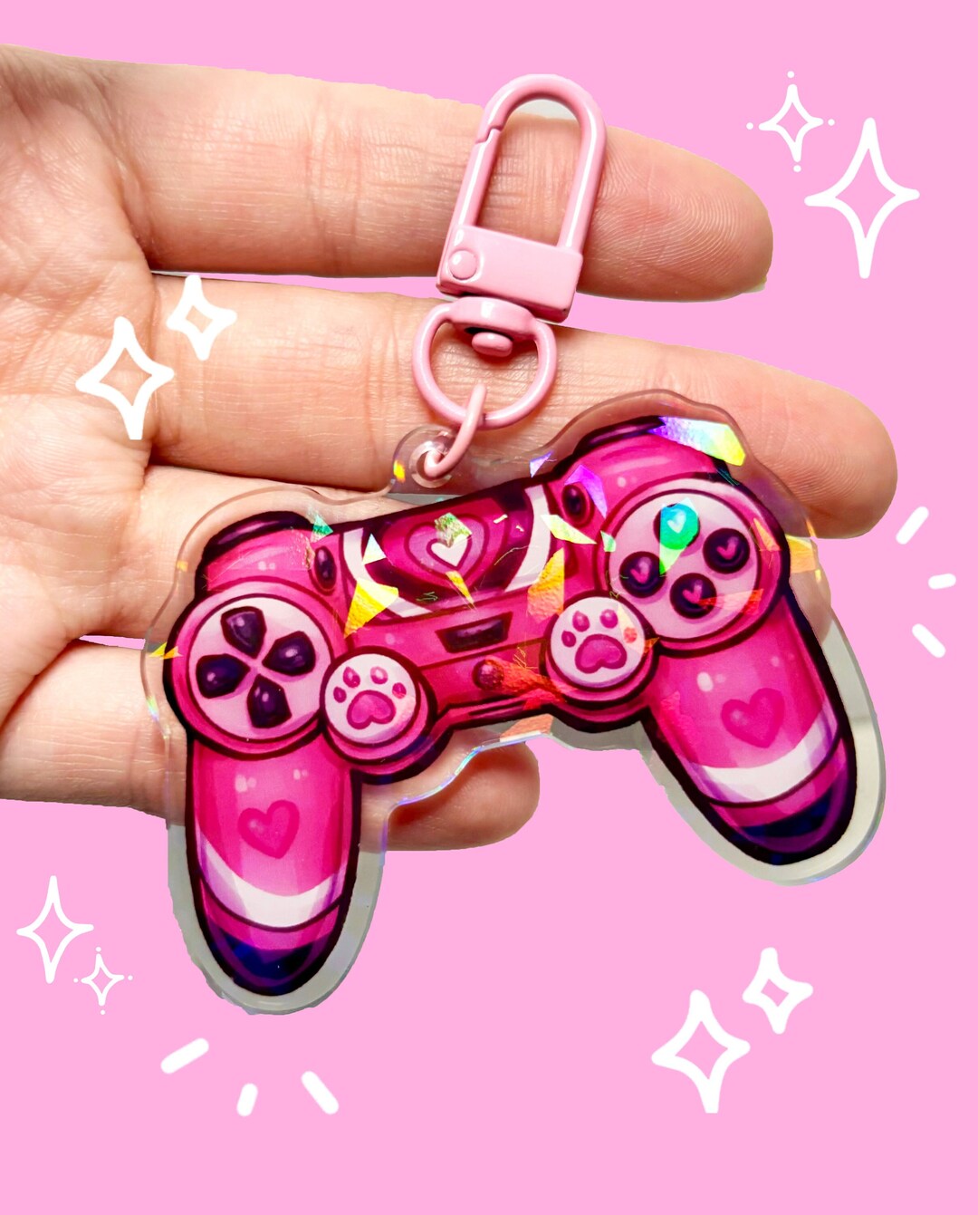 Holographic Gamer Girl Controller Keychain - Double-sided Charm - Etsy