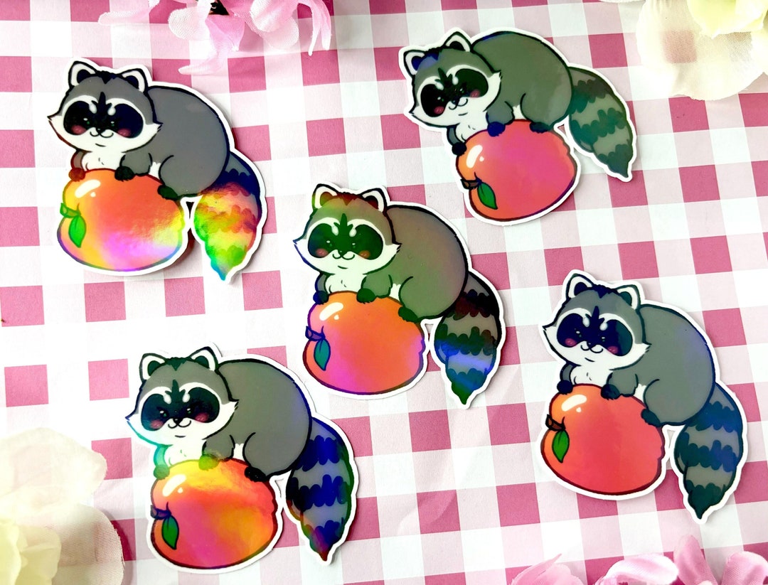 Raccoon Apple - Rainbow Holographic Vinyl Sticker - Etsy