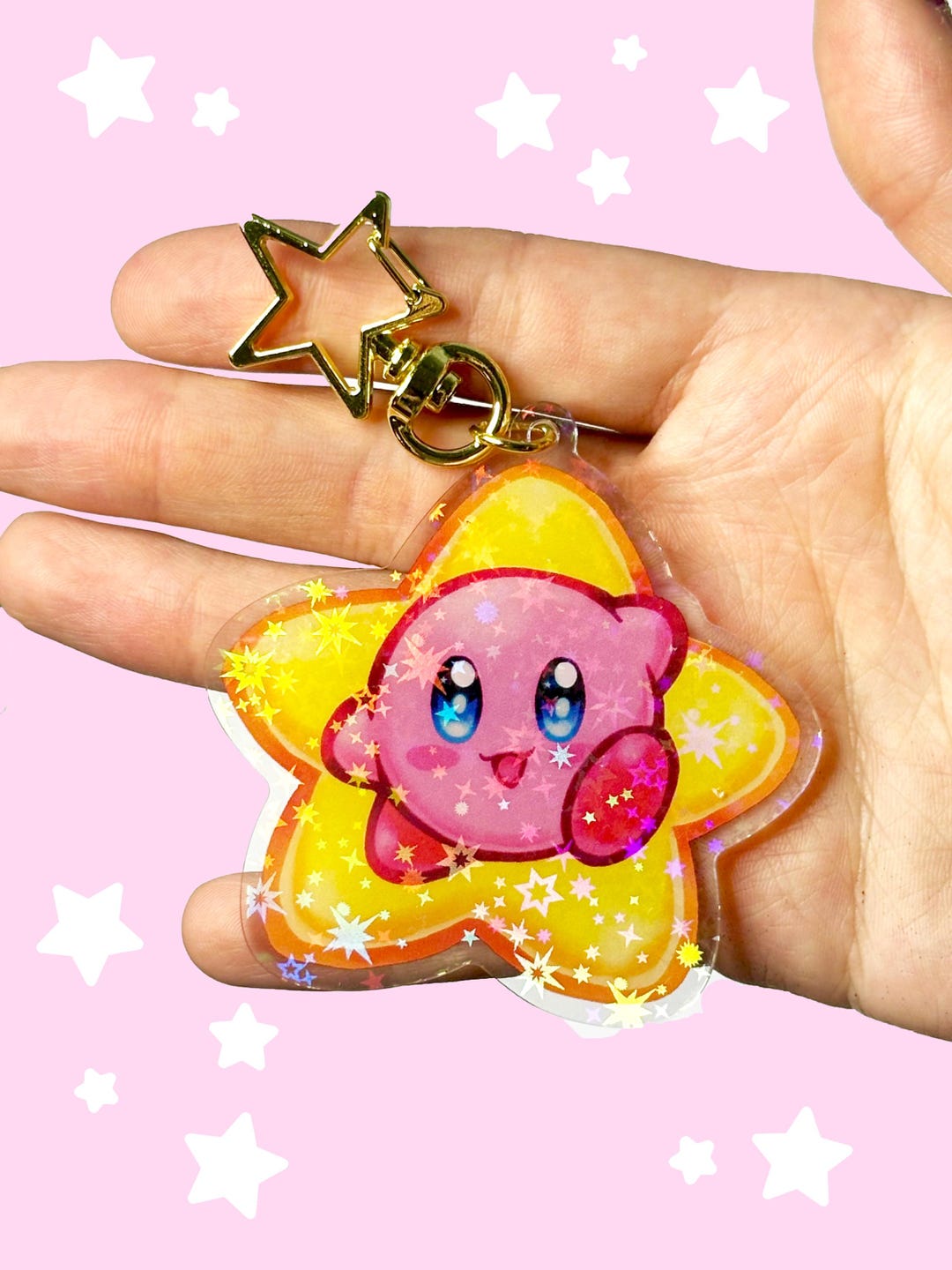 Pink Blob Star Keychain: Holographic Acrylic, Double-sided - Etsy