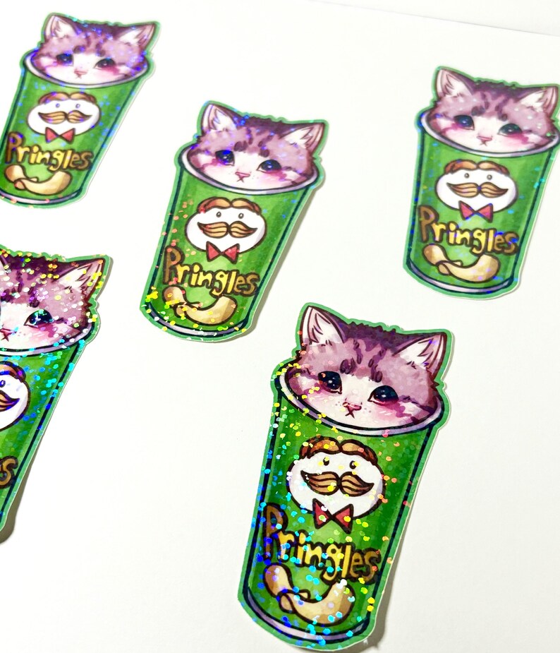 Funny Cat in Pringle Can Rainbow Holographic Vinyl Sticker - Etsy