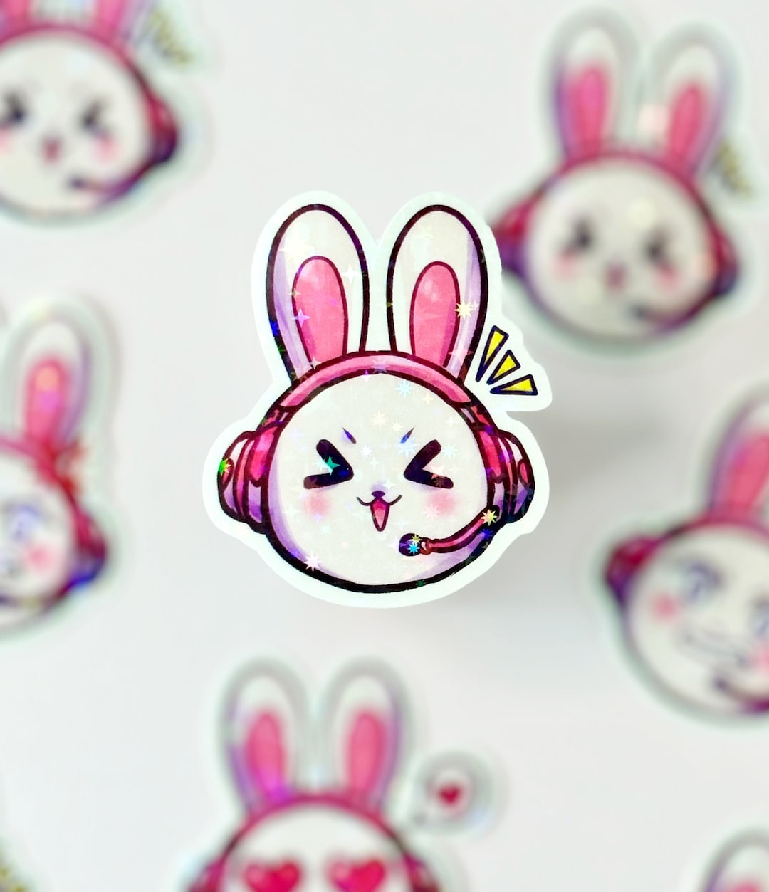 Laughing Gamer Bunny Emote - Rainbow Holographic Vinyl Sticker - Etsy