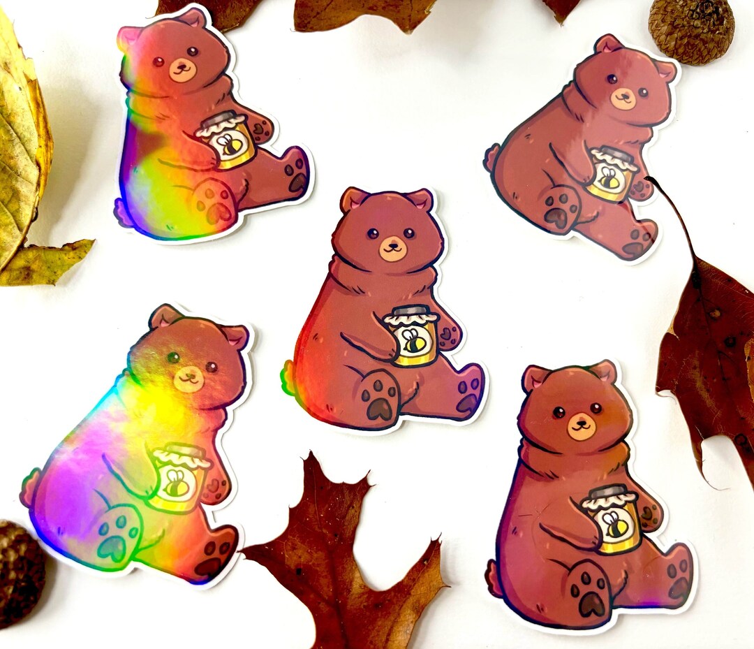 Fall Bear - Rainbow Holographic Vinyl Sticker - Etsy
