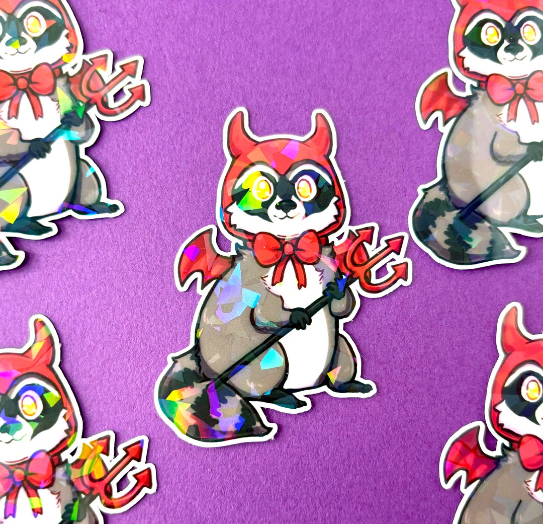 Devil Raccoon Rainbow Holographic Halloween Vinyl Sticker - Etsy