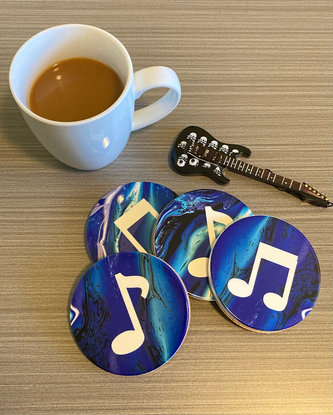 Ceramic Musical Note Blue Marble Pattern Coaster Set of 4 - Etsy