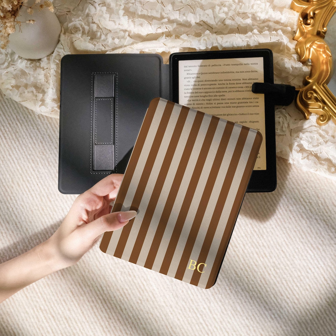 Personalized Brown Stripe Kindle Cover With Gold Foil Initials ...