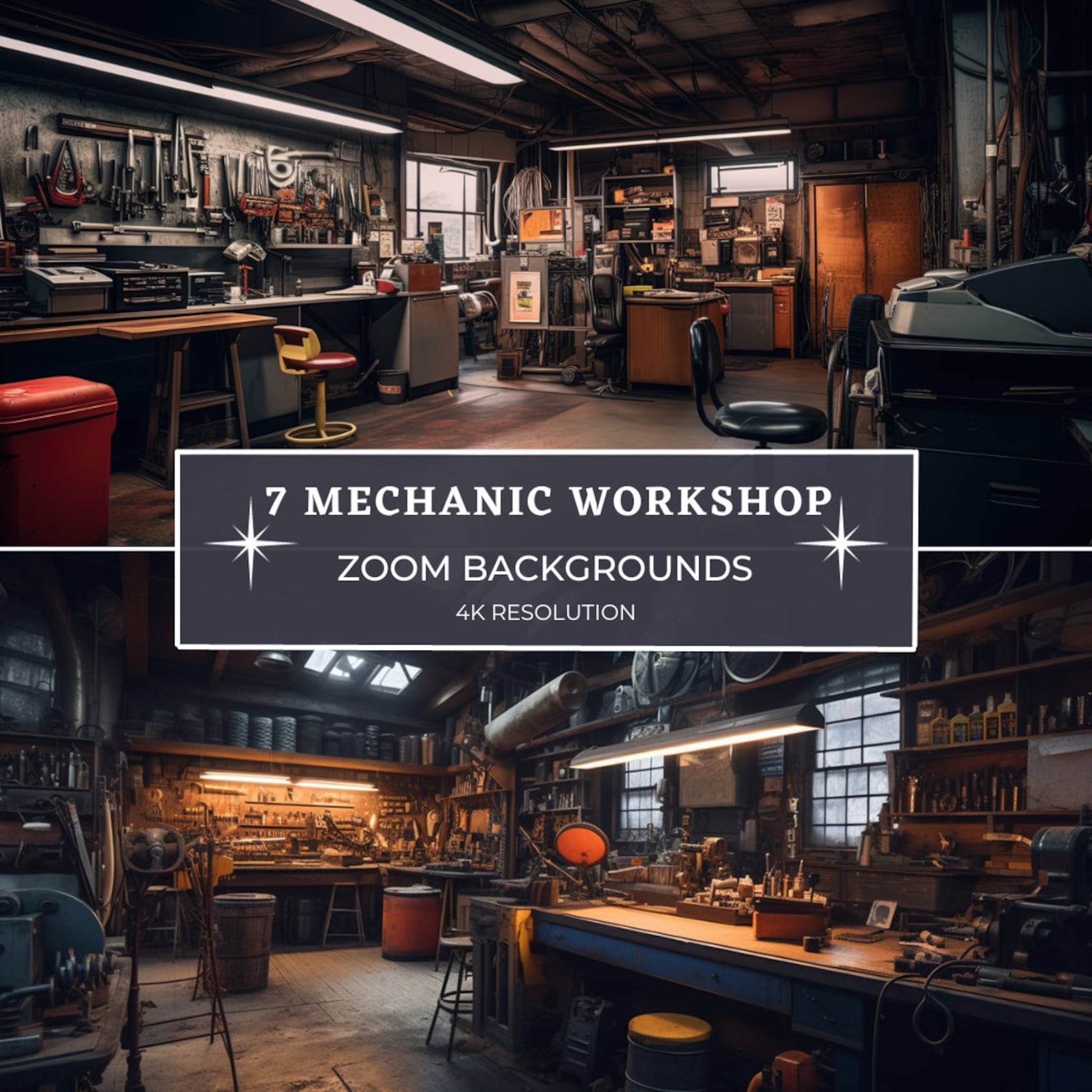 7 Pack of Mechanic Garage Workshop Zoom Backgrounds, Version 1 ! Unique ...