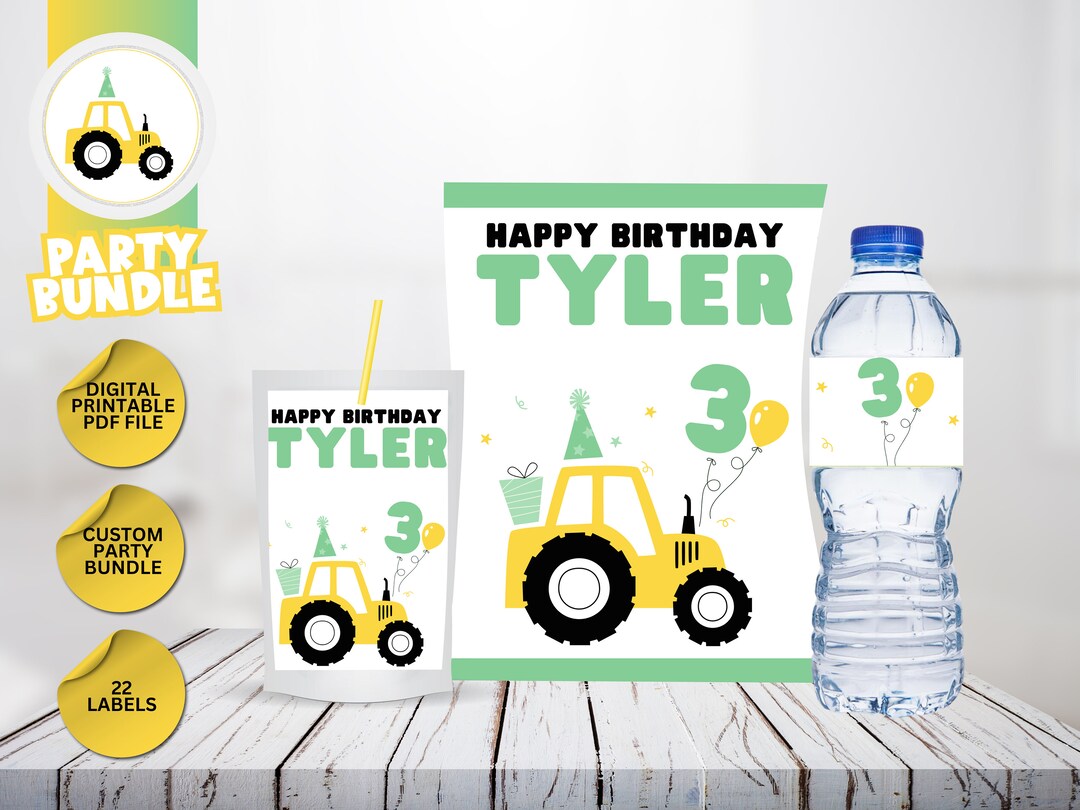 Tractor Kids Birthday Party Labels Digital File Only Ultimate Party ...