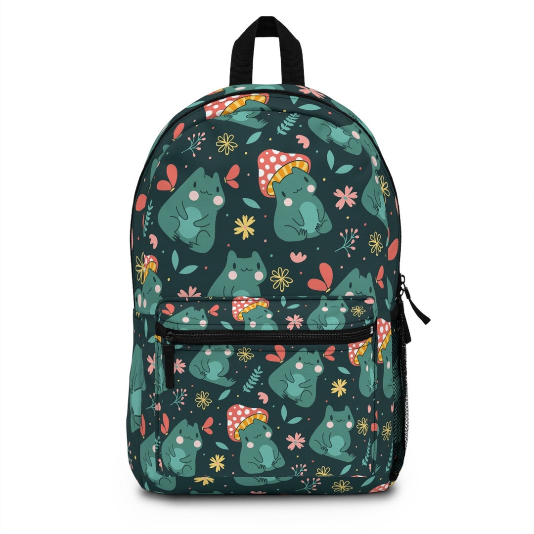 Cute Frog Pattern Backpack Anime Mushroom Floral Bookbag Graphic ...