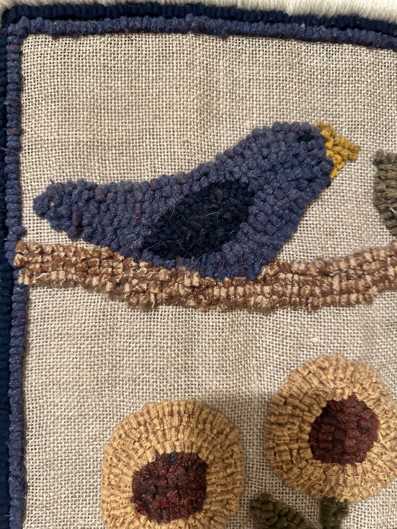 Primitive Bird and Sunflower Wool Rug Hooked Wall Hanging - Etsy