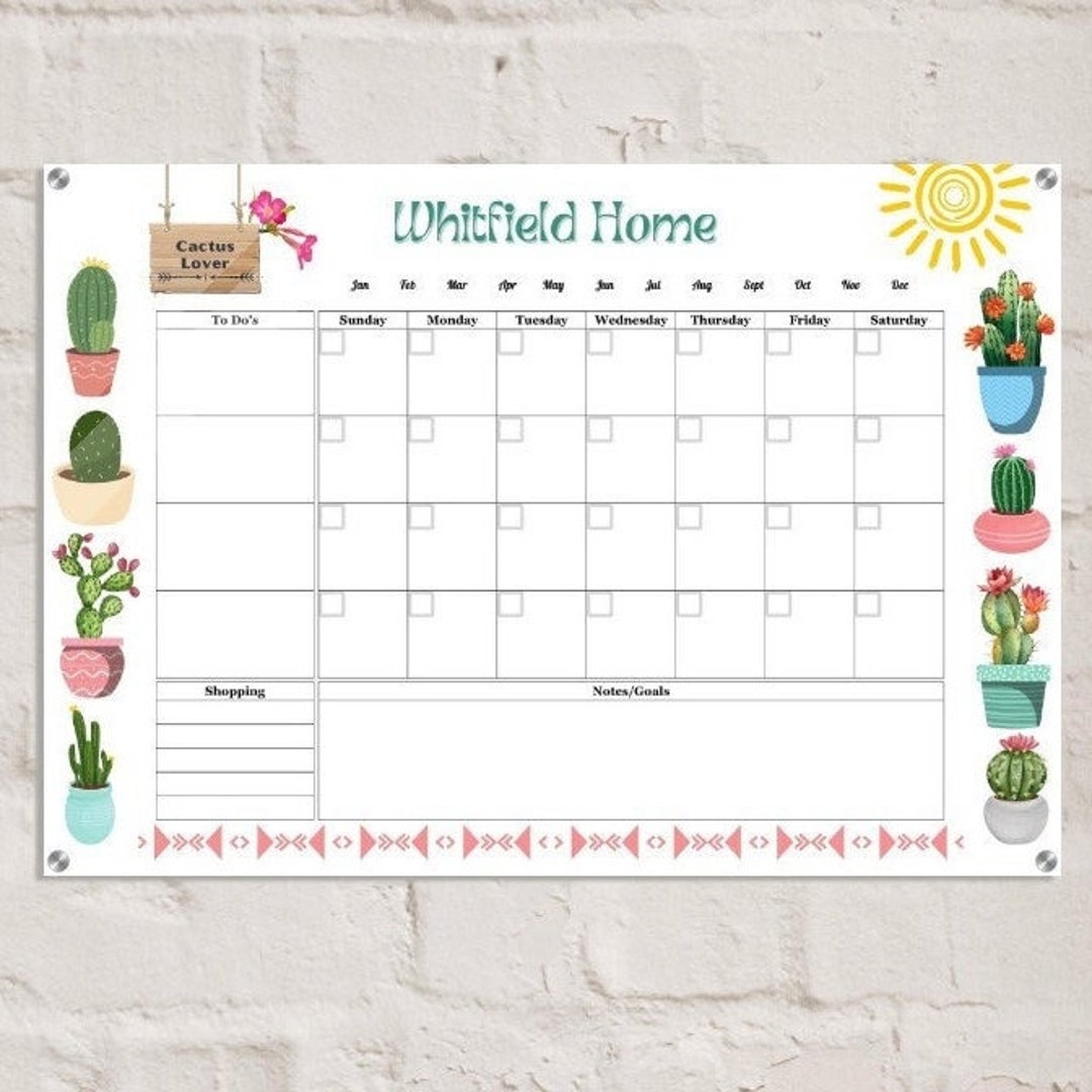 Personalized Acrylic Calendar, Large Wall Calendar-custom Cactus Lovers ...