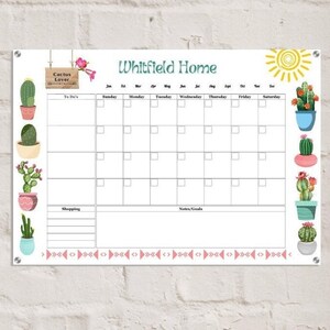 Personalized Acrylic Calendar, Large Wall Calendar-custom Cactus Lovers ...