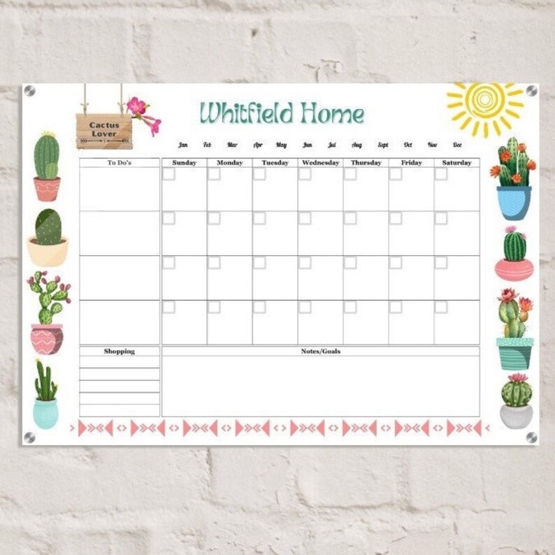 Personalized Acrylic Calendar, Large Wall Calendar-custom Cactus Lovers ...