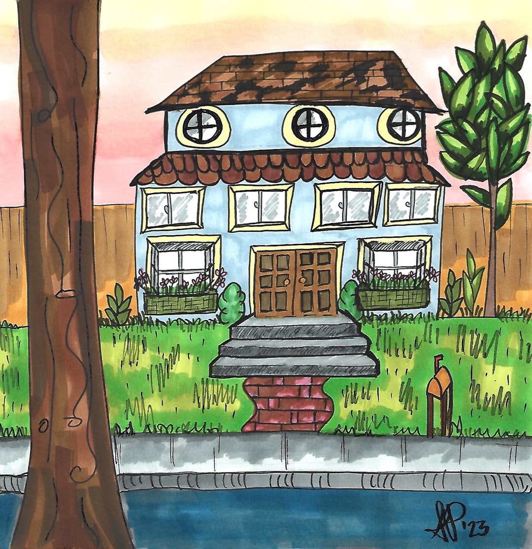 PRINTABLE: Whimsical Blue House Art Print - Etsy
