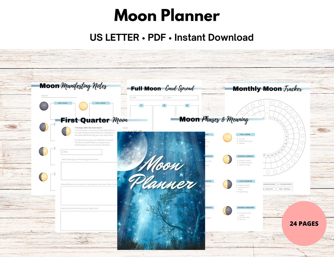 Moon Planner, Moon Phases, Moon Tracker, Full Moon Manifesting, Yoga ...