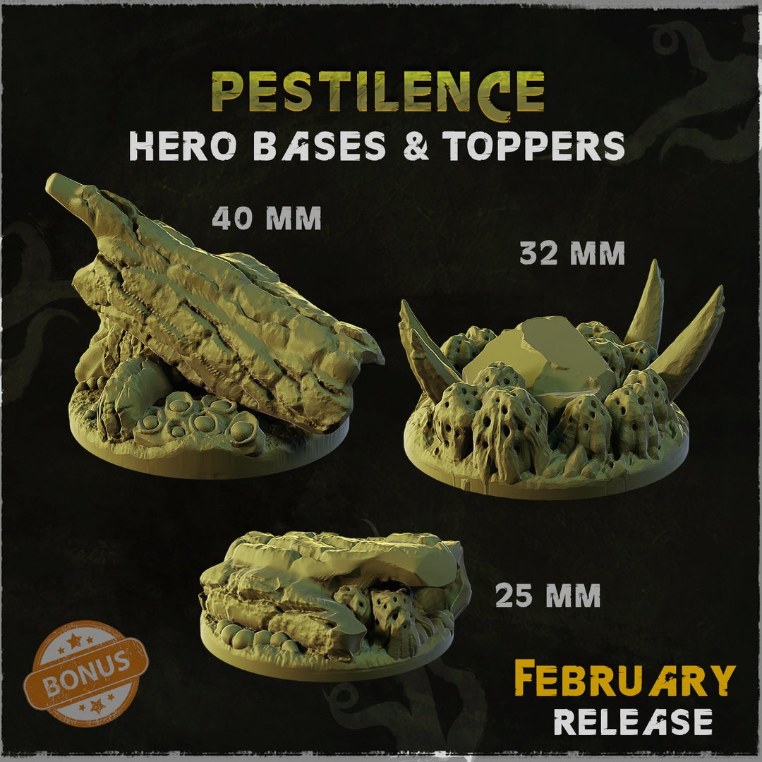 Pestilence Hero Bases & Toppers for Miniature Gaming, Versatile 25mm ...