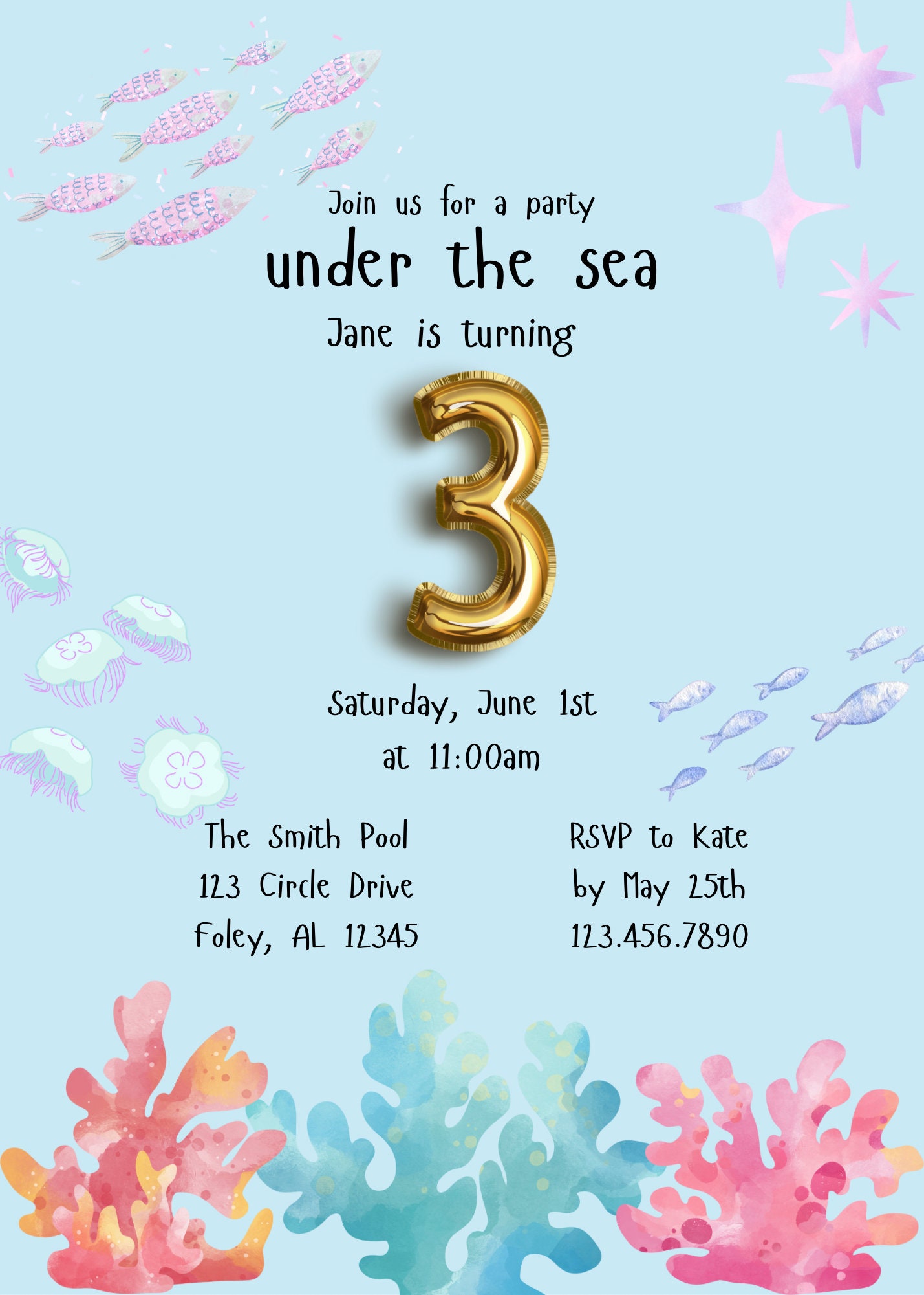 Under the Sea | Birthday Invitation | Editable Digital Invitation ...