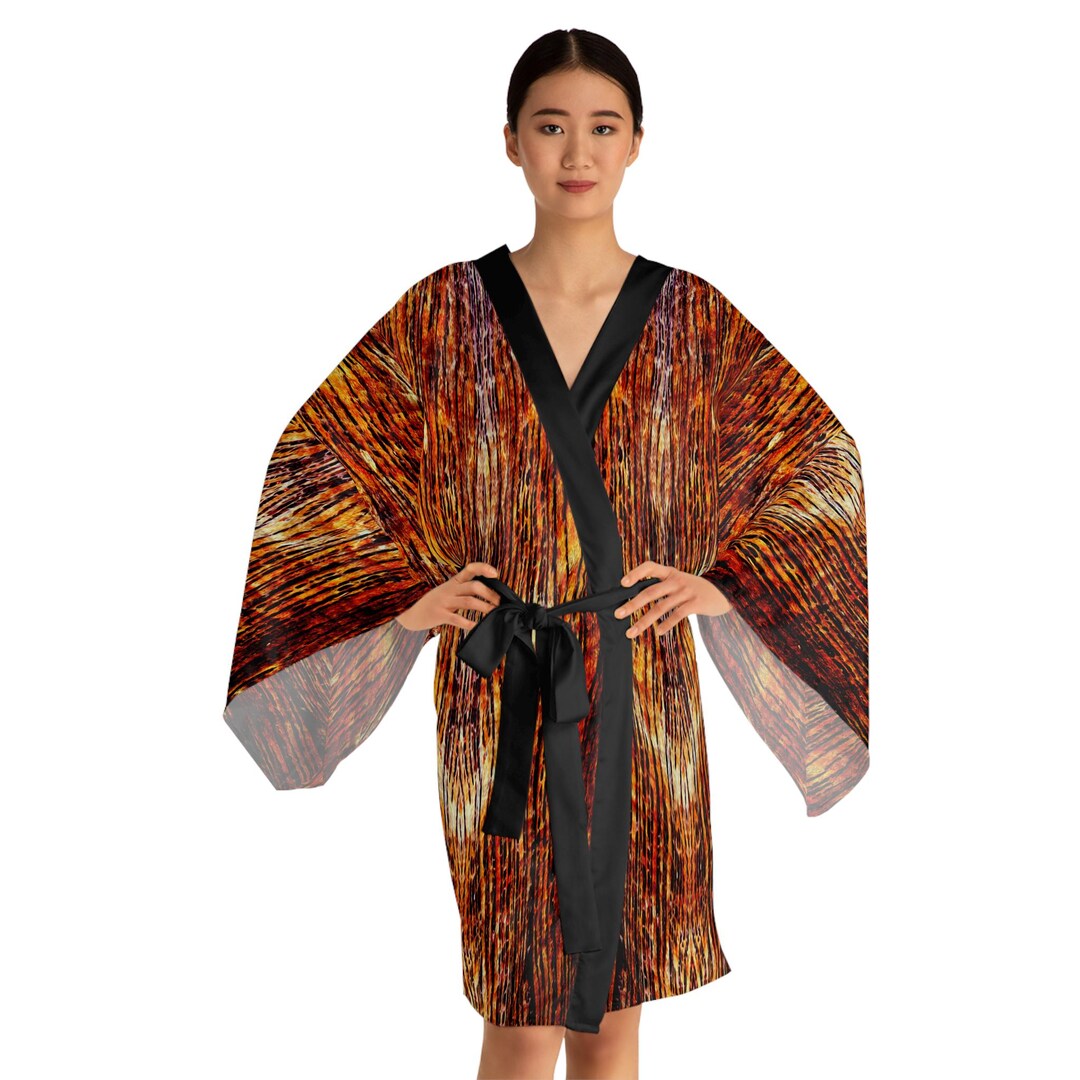 Unisex Kimono Robe, Tree Trunk Tiger Stripes, Mens Earthy Festival ...