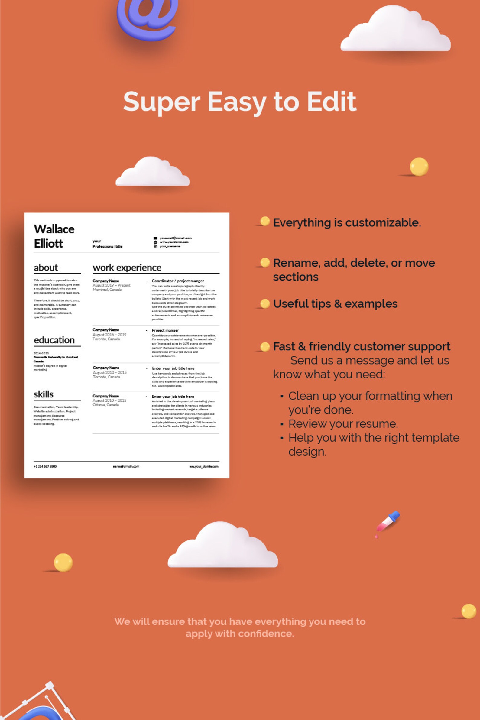 Simple CV Template Design Professional Resume Template for Pages, Word ...