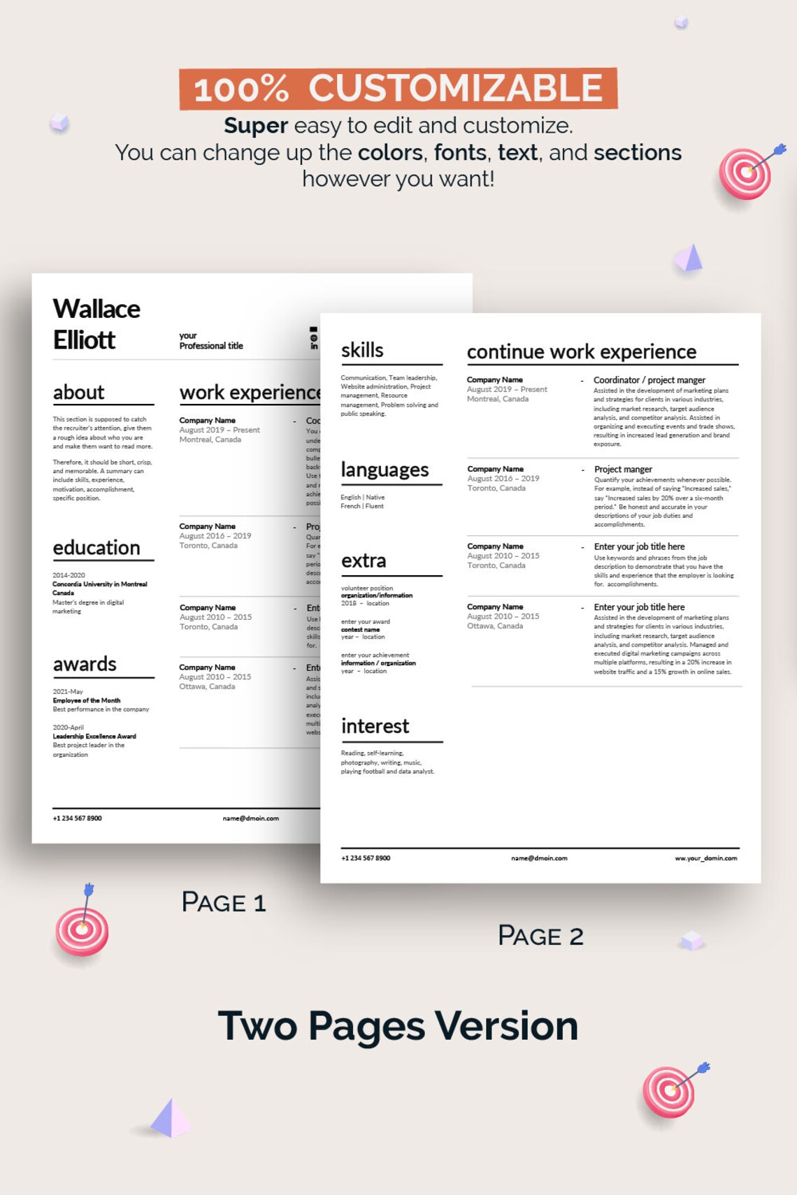 Simple CV Template Design Professional Resume Template for Pages, Word ...