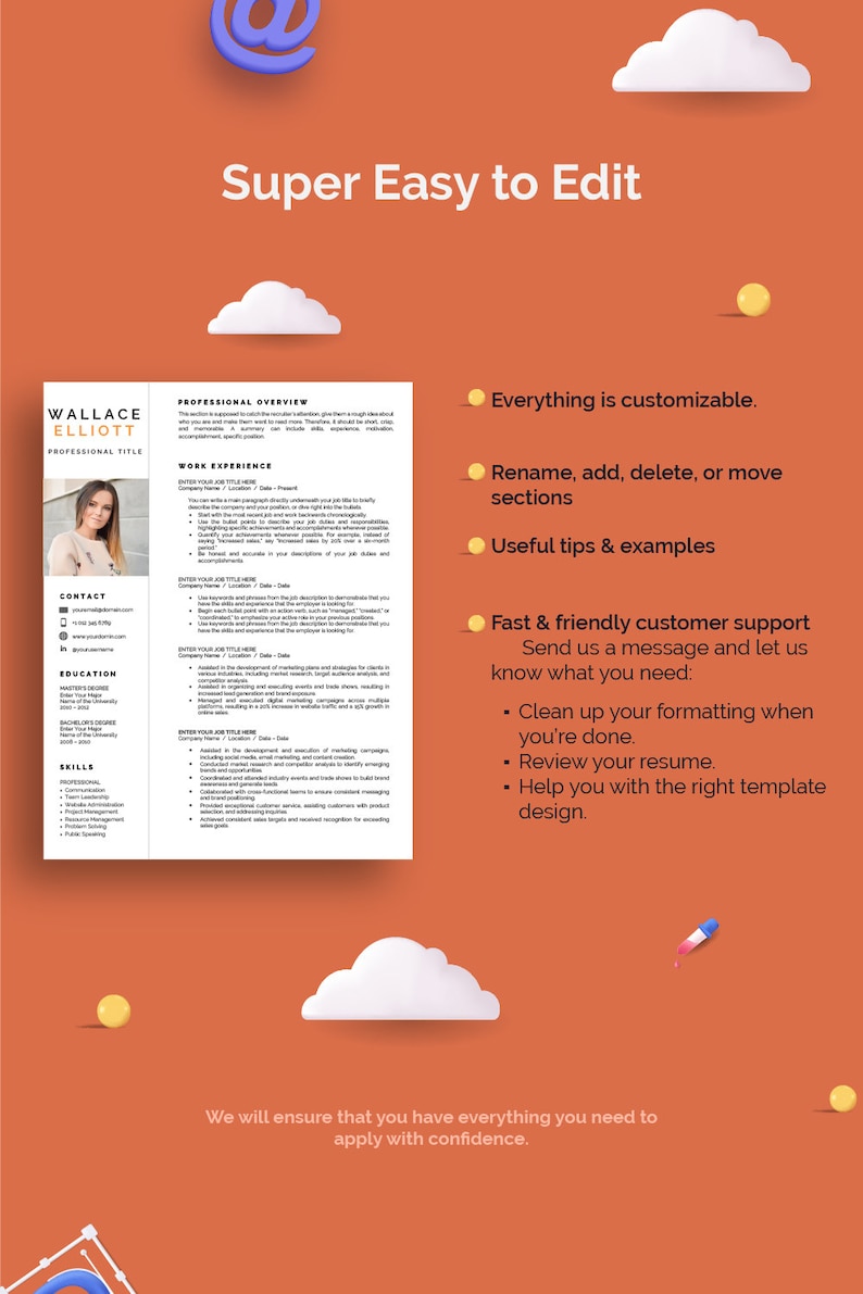 Resume Template Orange CV Template Professional Resume Template for ...