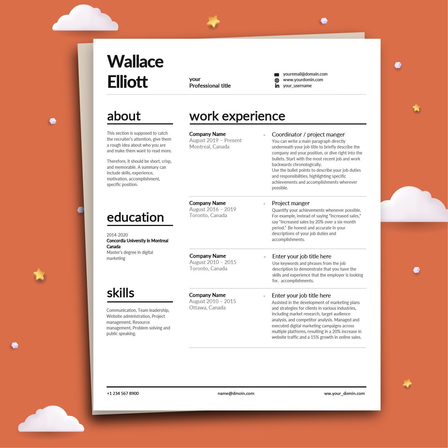 Simple CV Template Design Professional Resume Template for Pages, Word ...