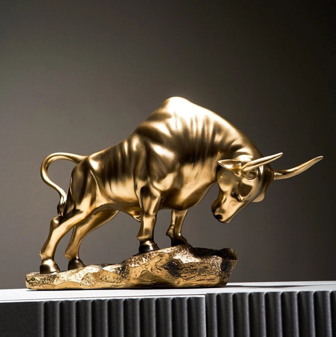 Golden Bull Statue Sculpture Resin Ornament Creative - Etsy