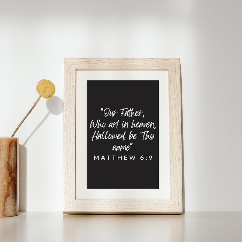 Our Father Bible Printout -- Prayer Printout PDF -- White on Black - Etsy