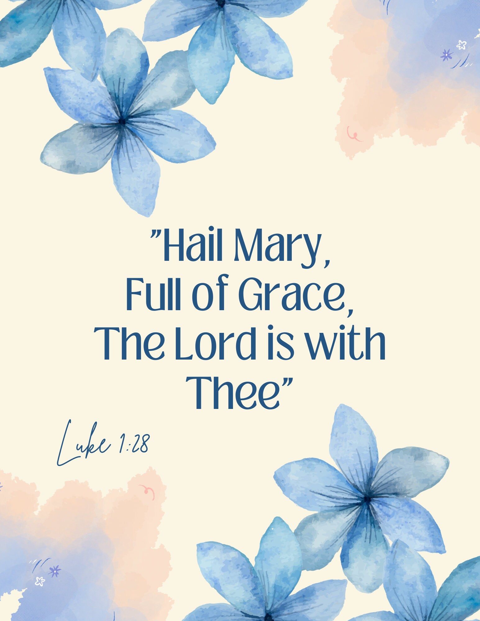 Hail Mary Bible Printout -- Prayer Printout PDF -- Blue Flowers - Etsy