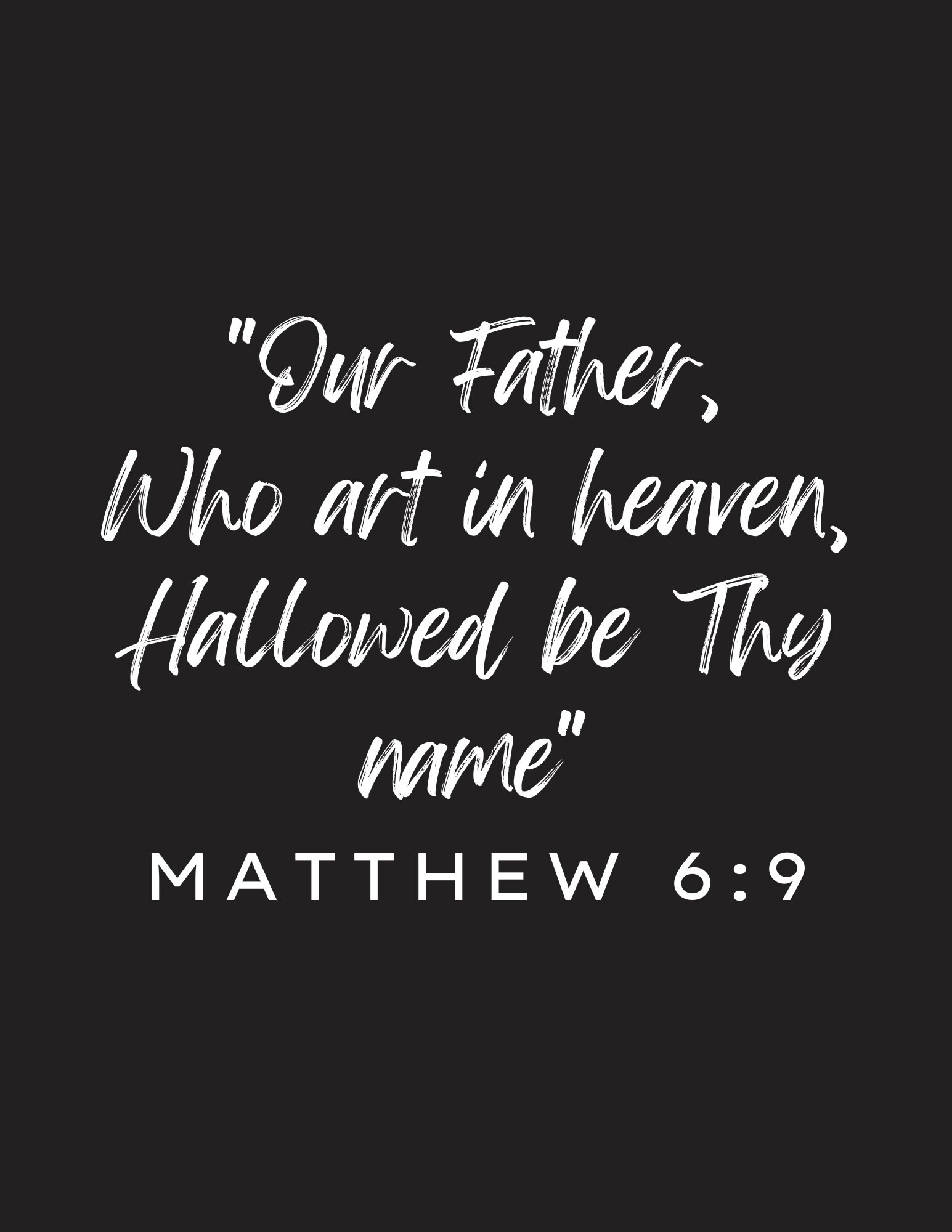 Our Father Bible Printout -- Prayer Printout PDF -- White on Black - Etsy