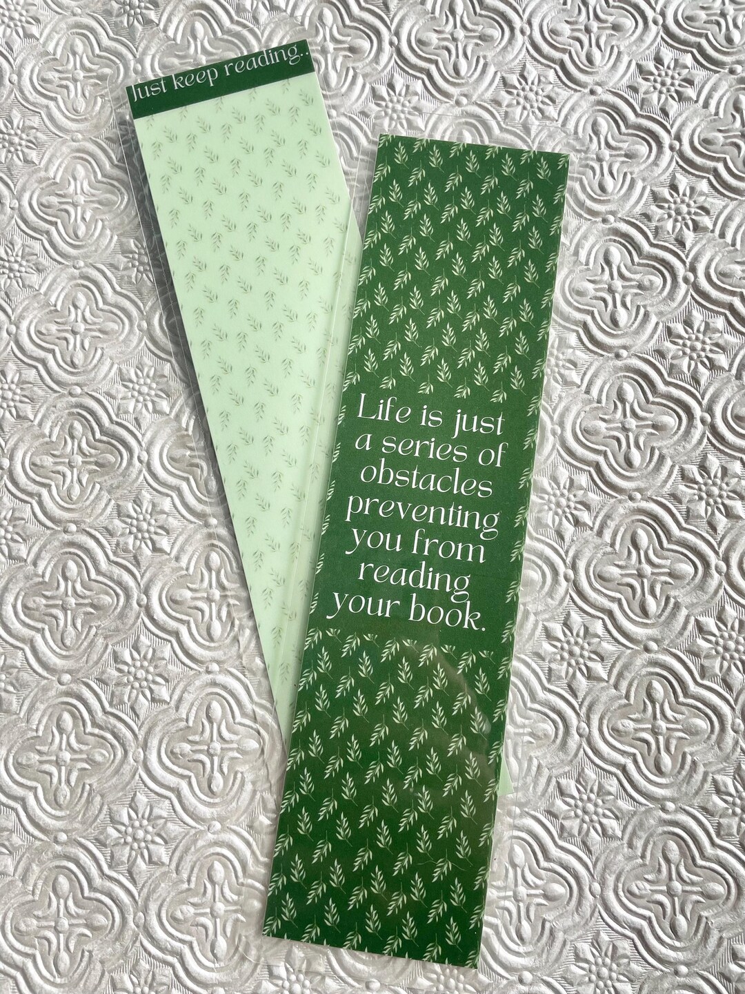 Just Keep Reading Greenery Double Sided Laminated Bookmark - Etsy