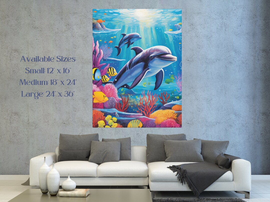 Underwater Elegance Stunning Dolphin Artwork Hand Stretched Canvas ...