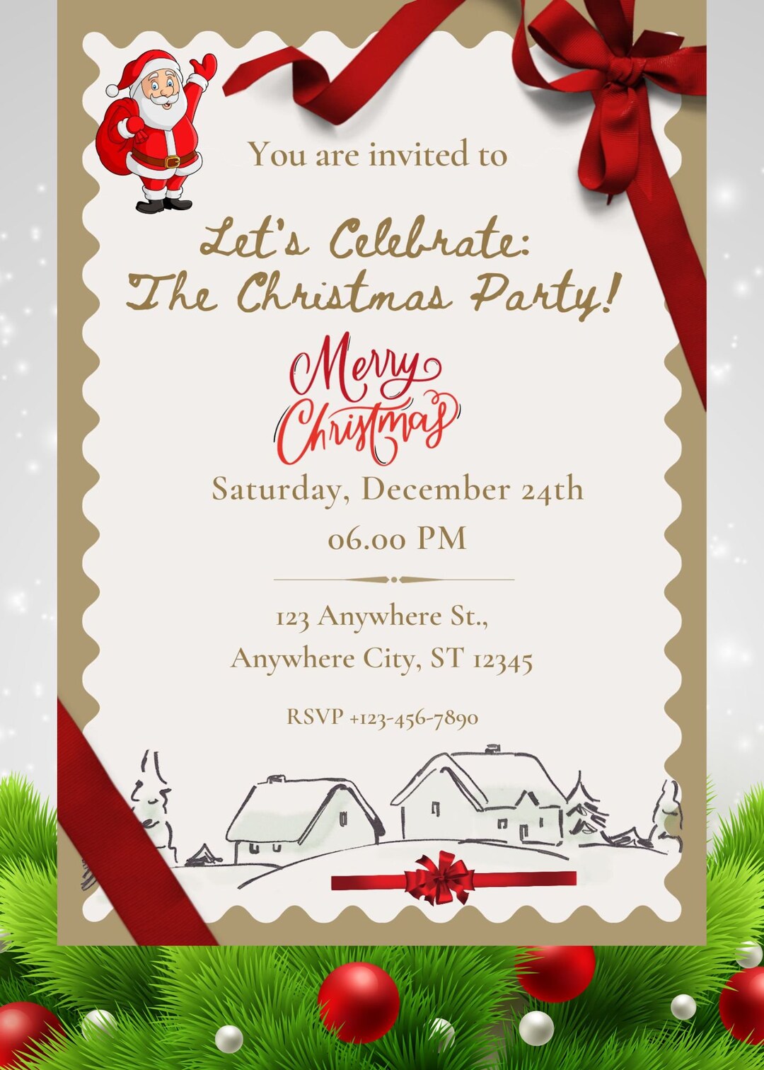 Christmas PARTY Invitation, Holiday Party Invitation Template, Editable ...