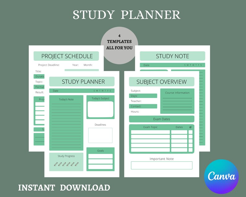 Printable Study Planner Academic Planner Printable College Student ...