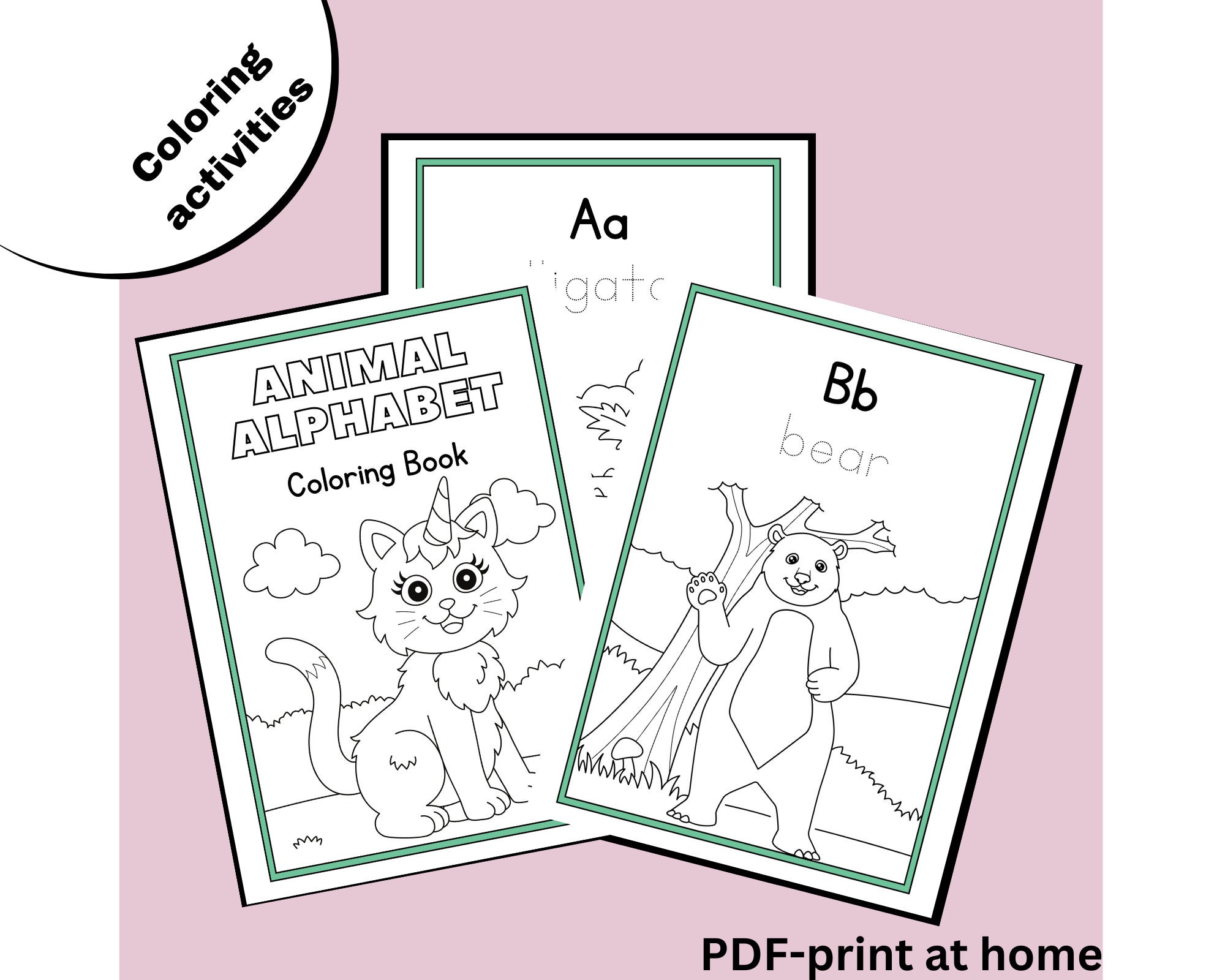 Black White Alphabet Animals Coloring Worksheets, Printable Color Page ...