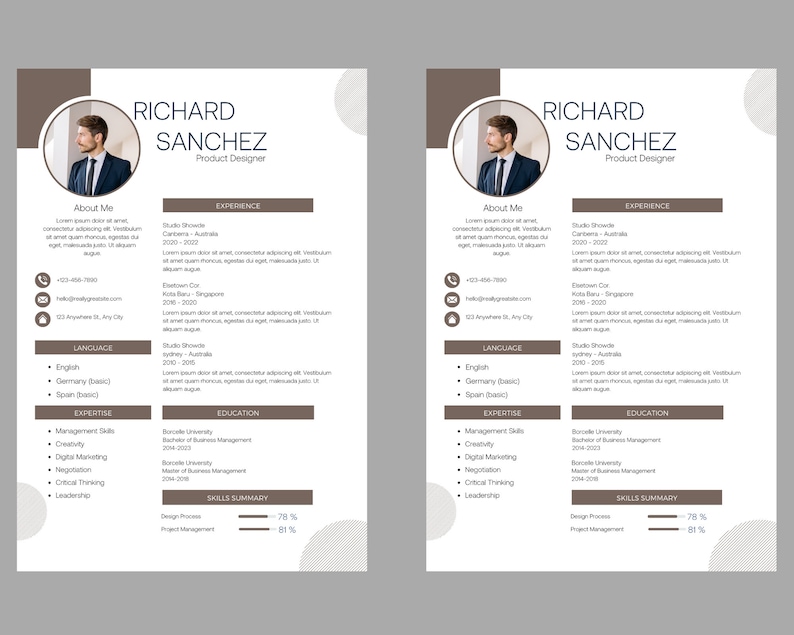 Brown Professional Modern CV Resume, Editable Resume Template Digital ...