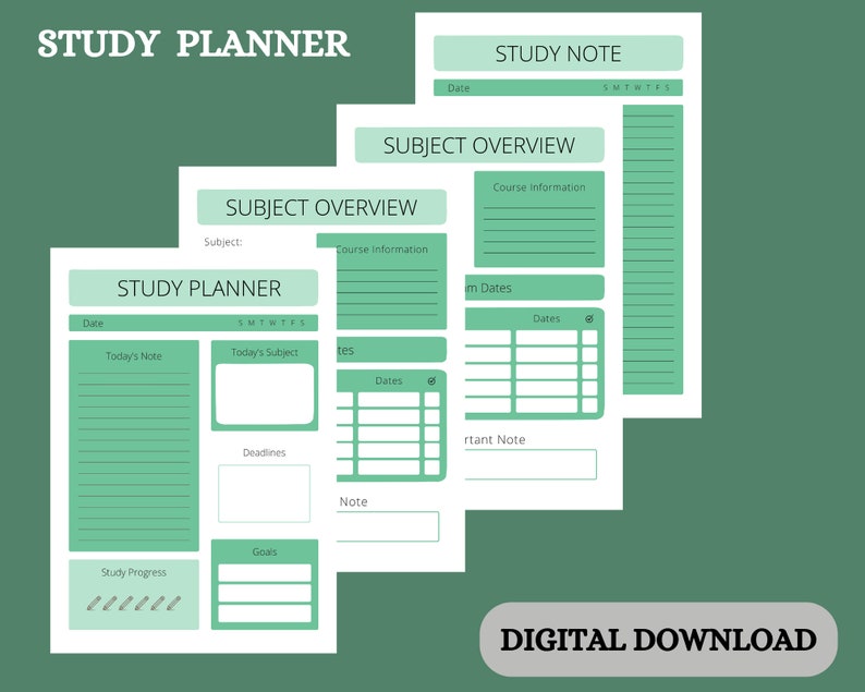 Printable Study Planner Academic Planner Printable College Student ...