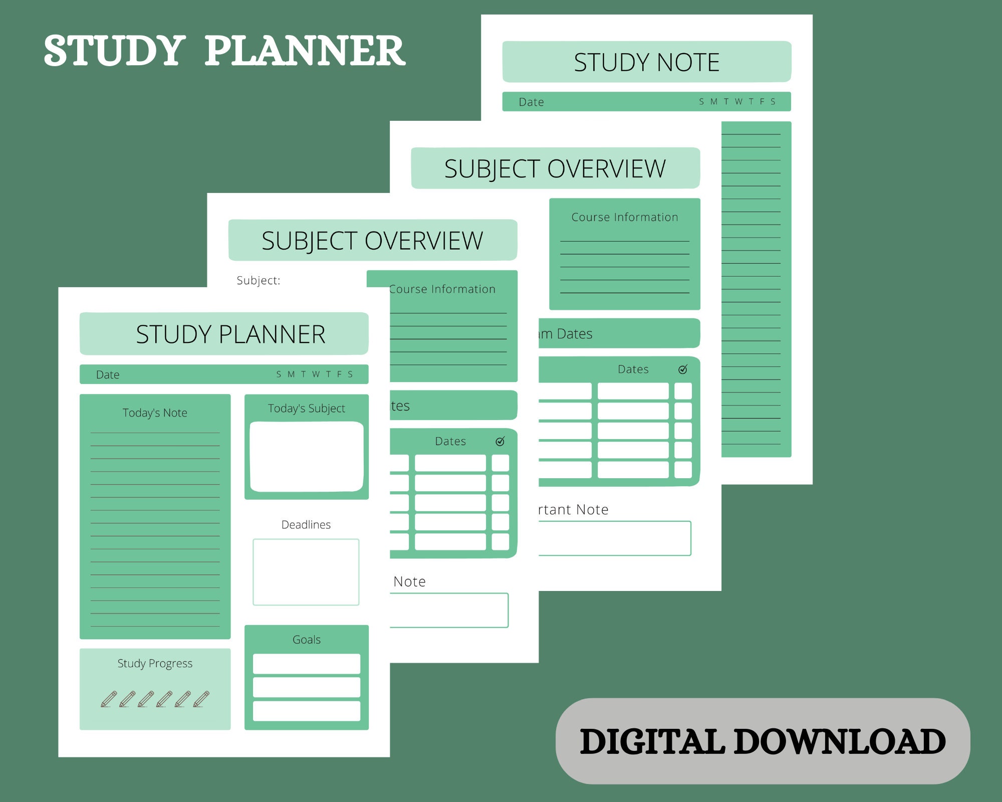 Printable Study Planner Academic Planner Printable College Student ...
