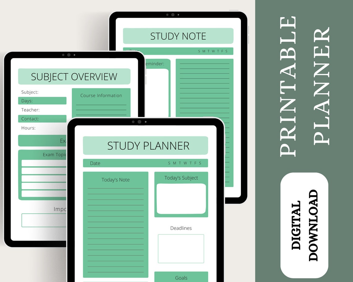 Printable Study Planner Academic Planner Printable College Student ...