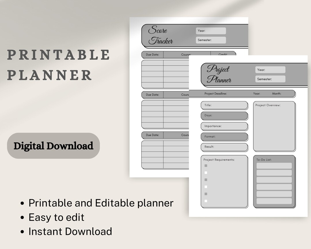 Project Planner PDF Printable, Undated Productivity Planner, Project ...
