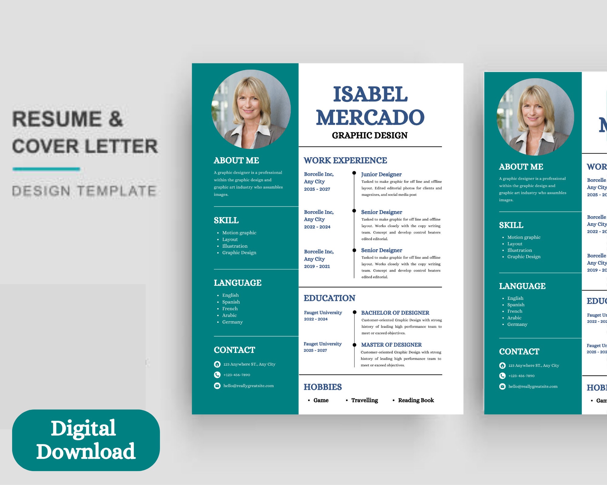 Editable Resume Template Digital Product Digital Download Modern CV ...