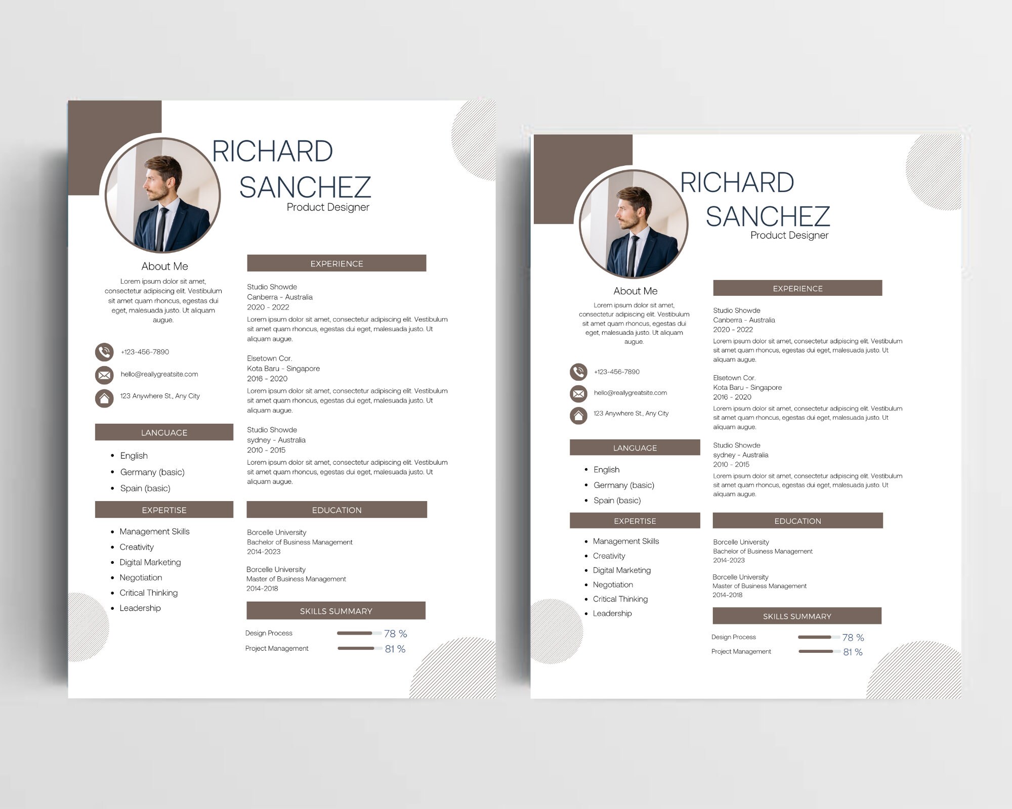 Brown Professional Modern CV Resume, Editable Resume Template Digital ...