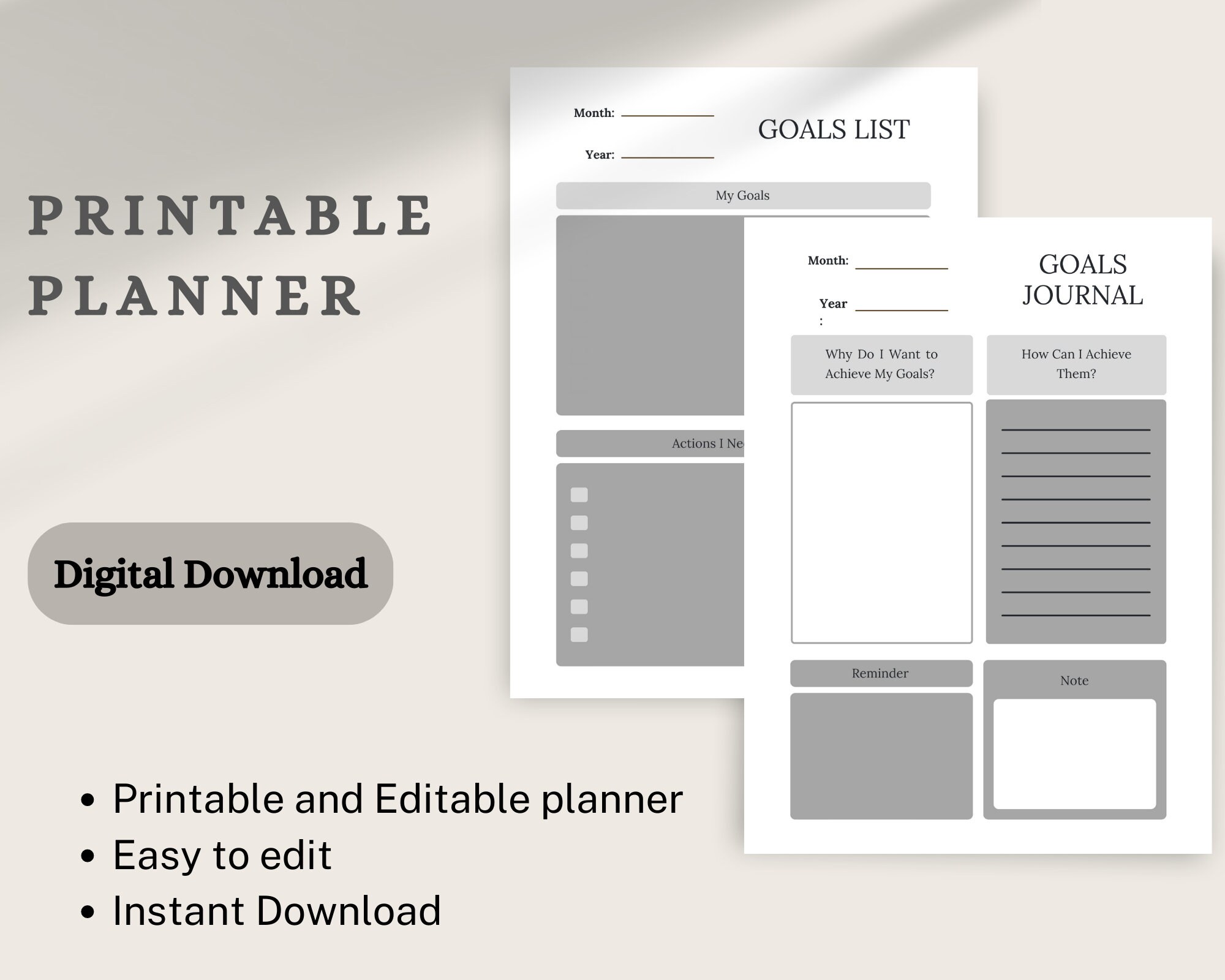 Printable Goal Journal, Daily, Weekly, Monthly, Quarterly, Yearly Goals ...