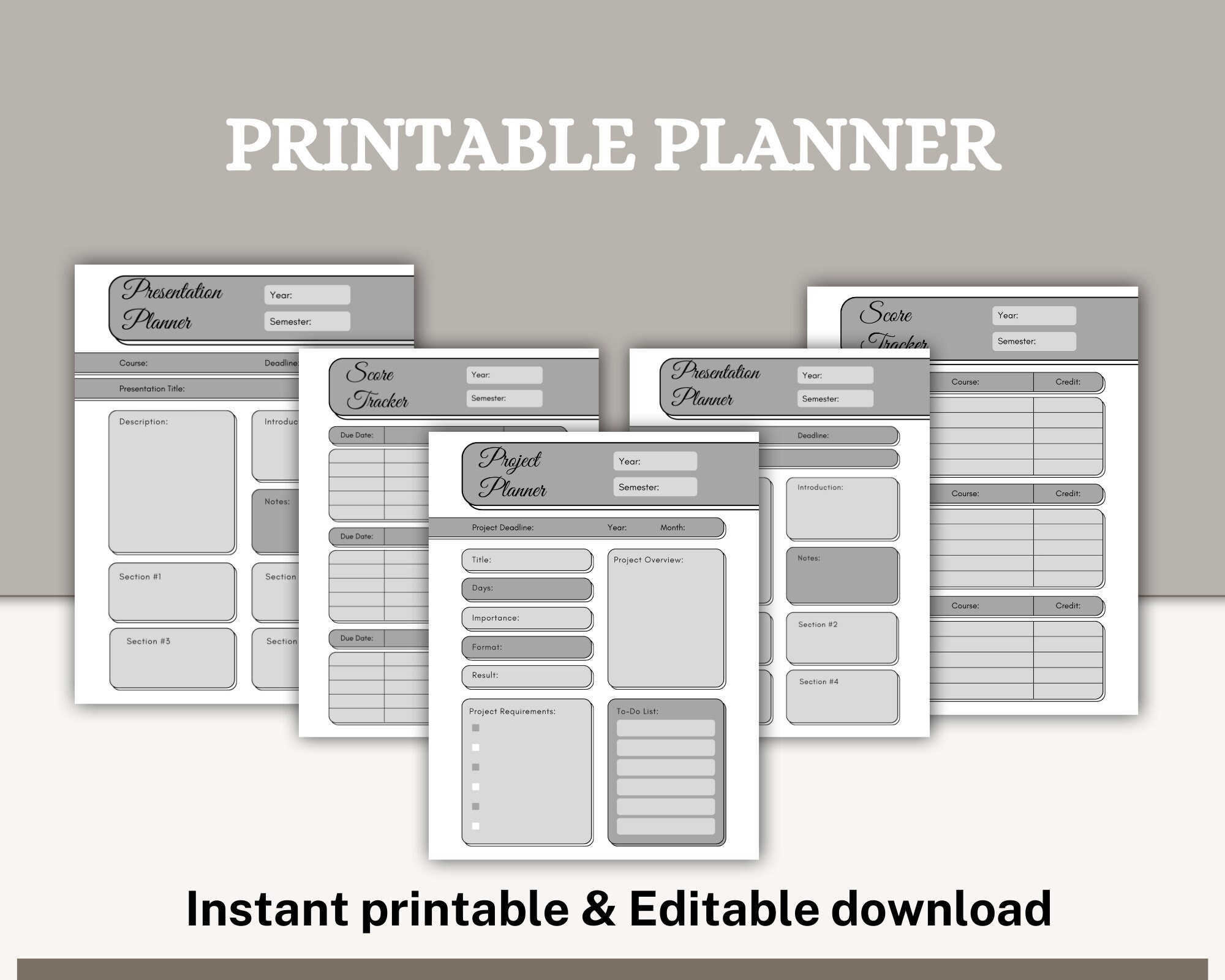 Project Planner PDF Printable, Undated Productivity Planner, Project ...