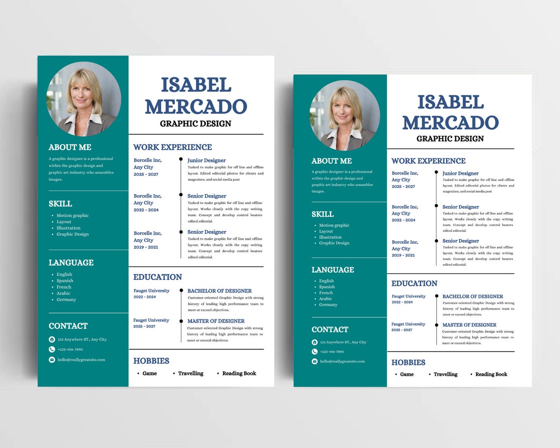 Editable Resume Template Digital Product Digital Download Modern CV ...