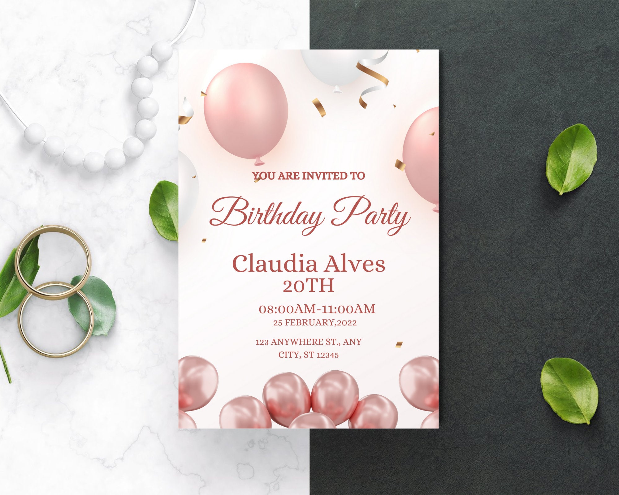Pink Modern Birthday Party Invitation, Birthday Invitation Card Prints ...