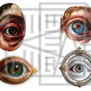 Whimsical Eyes Pack - 40 X Weird Eyes PNG, Dark Academia Art, 10 X Junk ...