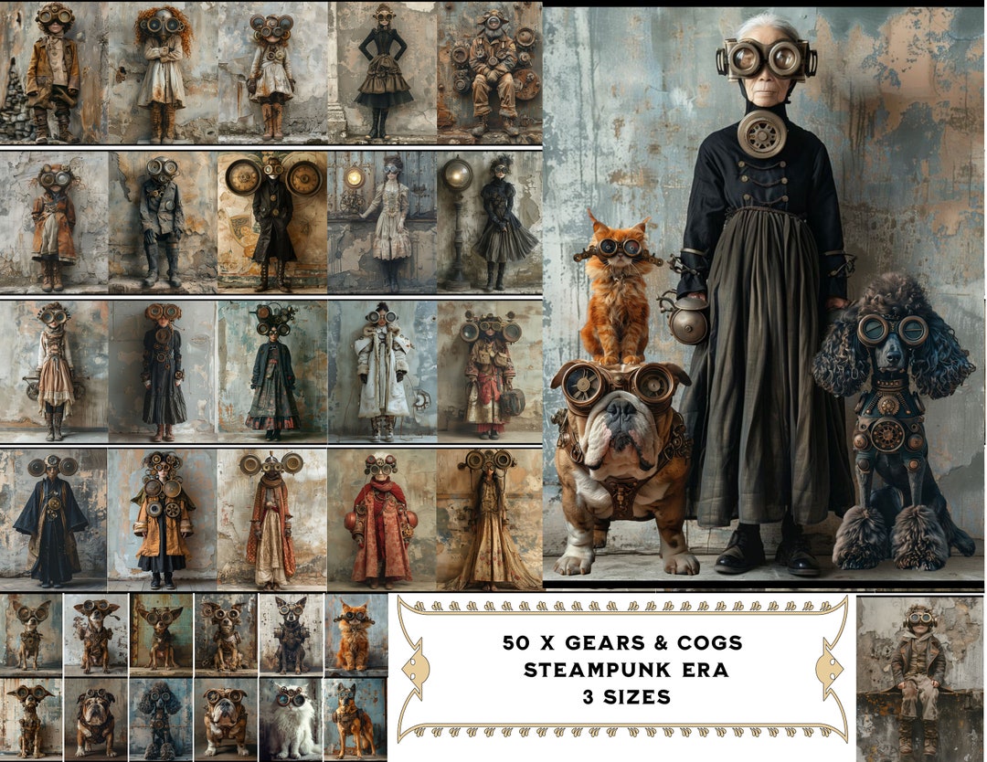 64 Gears and Cogs Steampunk Era People and Animal Characters, Junk ...